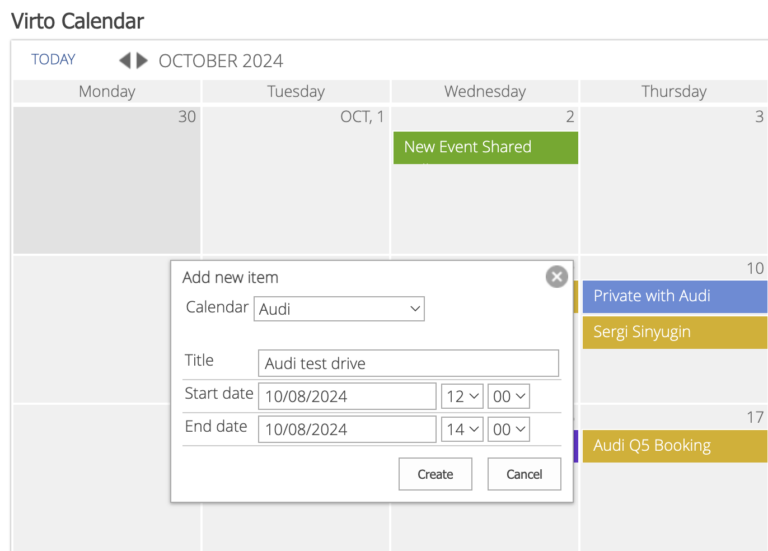 Actions with Calendar Items - Virtosoftware Guides & Docs