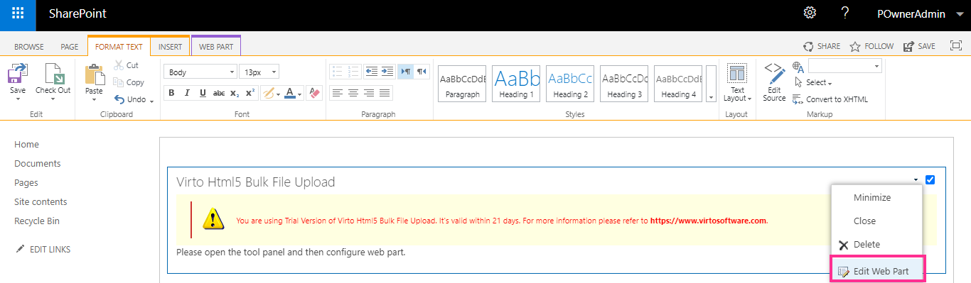 Adjusting the added web part - Virtosoftware Guides & Docs