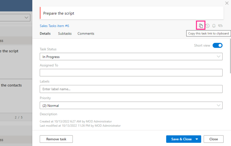 Board and task links - Virtosoftware Guides & Docs