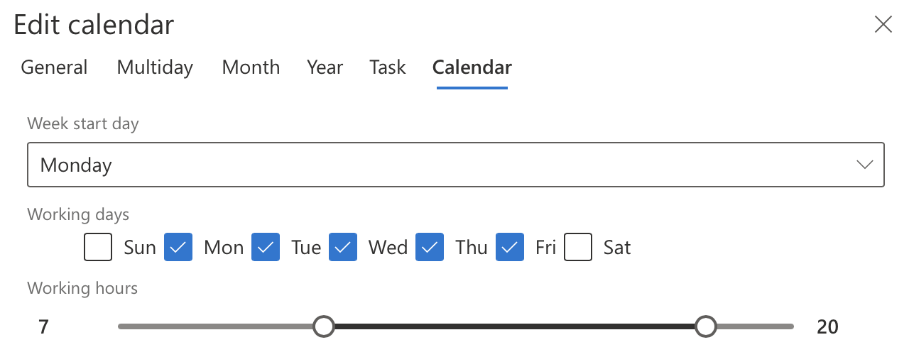 Calendar Settings Virtosoftware Guides And Docs