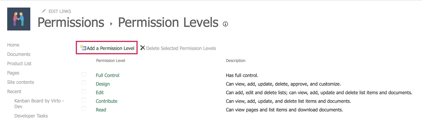 First Level: SharePoint Permissions Settings - Virtosoftware Guides & Docs