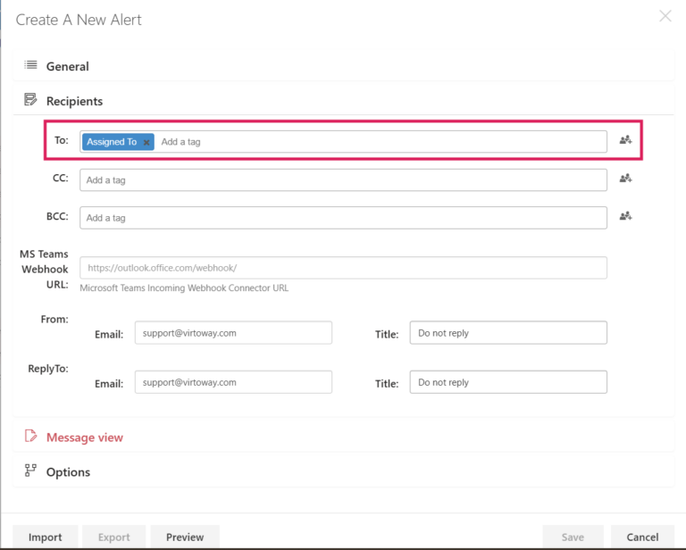 How to set up an alert if a task has been assigned to a user? - Virtosoftware Guides & Docs