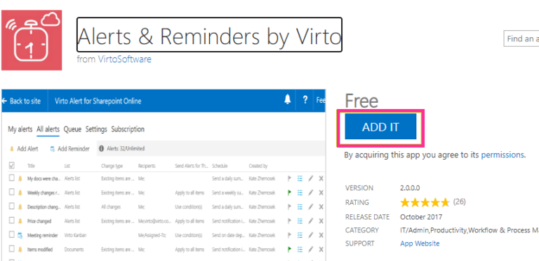 Installing the Alerts and Reminders app - Virtosoftware Guides & Docs