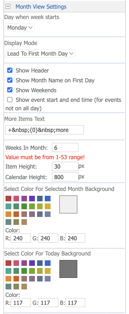 Month View settings - Virtosoftware Guides & Docs