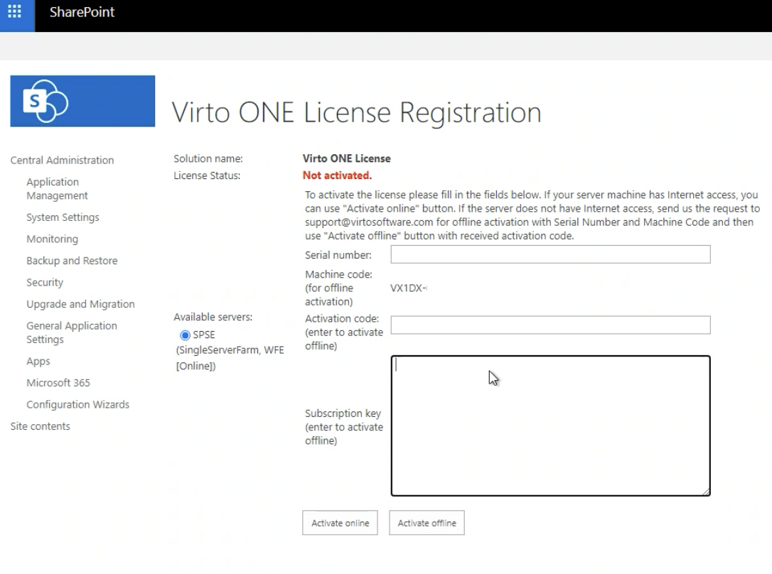 Offline Virto ONE License activation - Virtosoftware Guides & Docs