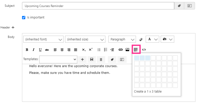 Reminders for corporate training courses - Virtosoftware Guides & Docs