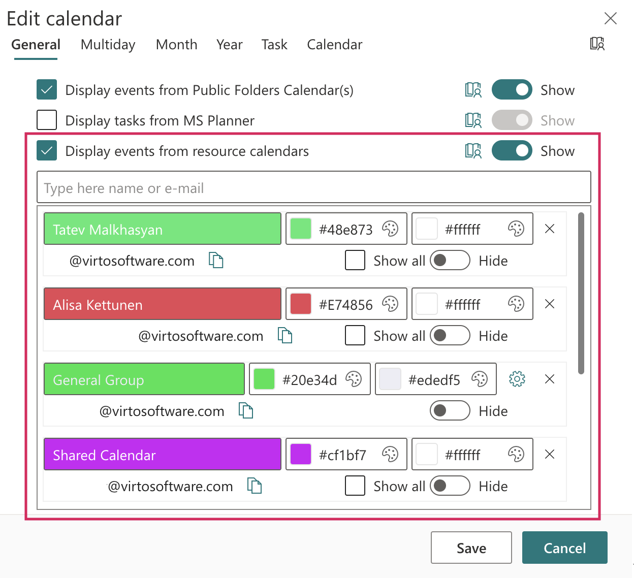 Resource Calendars Virtosoftware Guides And Docs