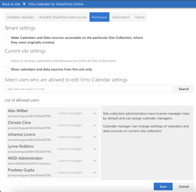 Second Level: Virto Calendar App Permissions Settings - Virtosoftware Guides & Docs