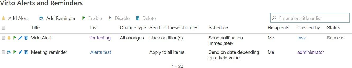 SharePoint Reminders Usage - Virtosoftware Guides & Docs