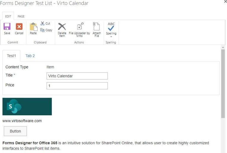 Using the Designed Form on a SharePoint Site - Virtosoftware Guides & Docs