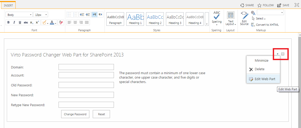 Virto SharePoint Password Change Administration - Virtosoftware Guides & Docs