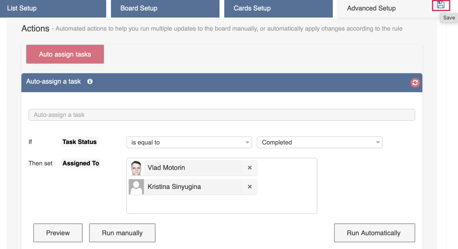Board actions - Virtosoftware Guides & Docs