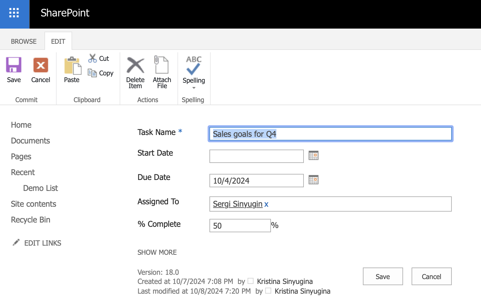 Edit Or View Task In Sharepoint Form Virtosoftware Guides And Docs