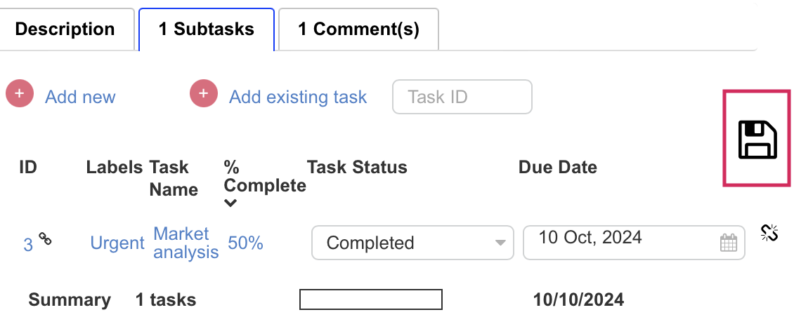 Edit subtasks in a tab - Virtosoftware Guides & Docs